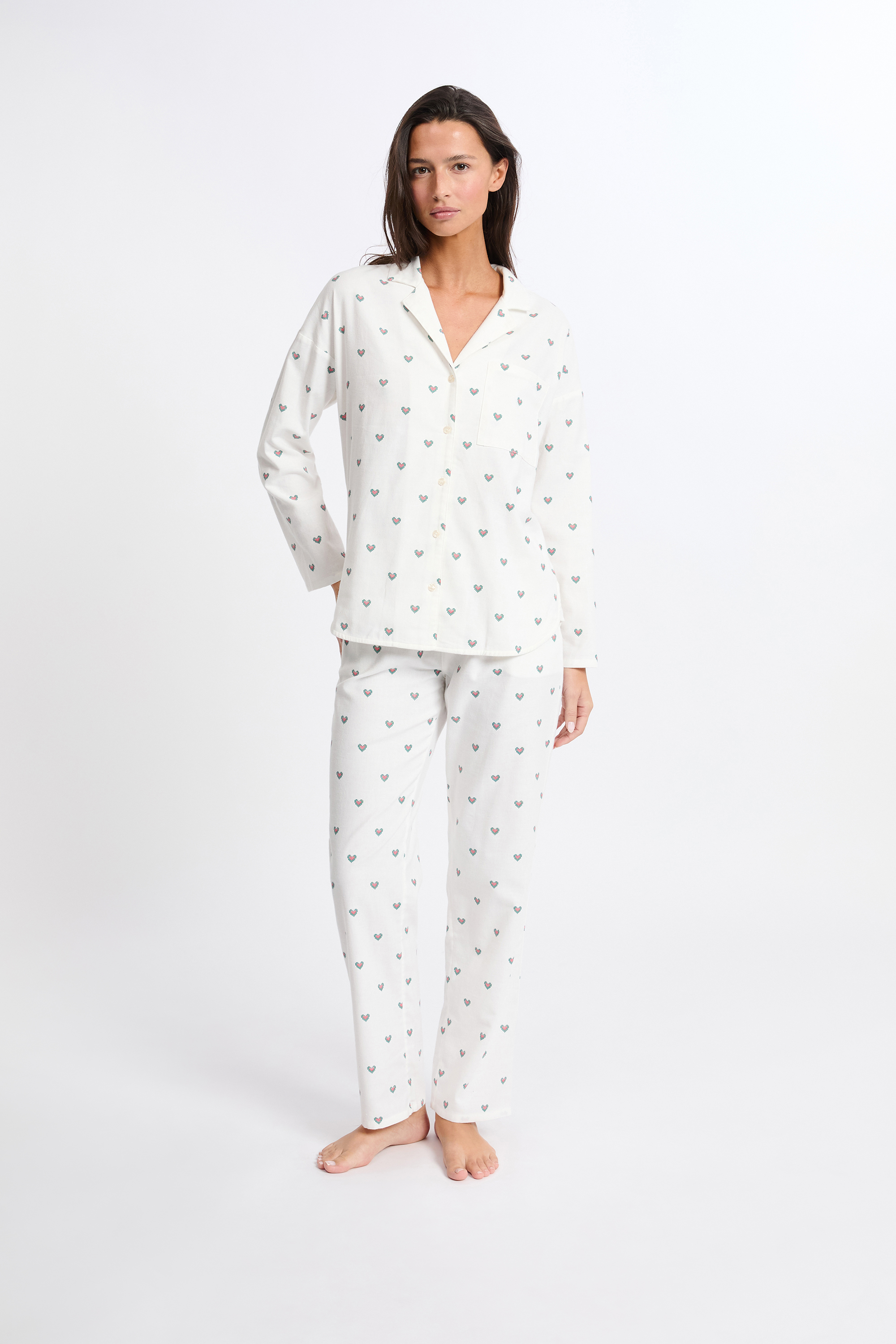 Ensemble de pyjama 2 pièces à motif coeur en coton flanelle MILO ECRU ...