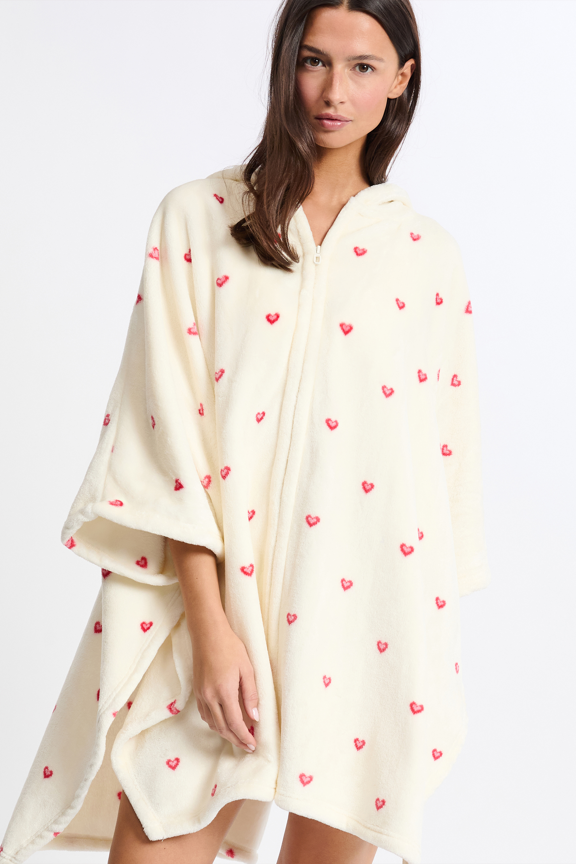 Poncho à motifs coeurs MATHILDE ECRU - ETAM